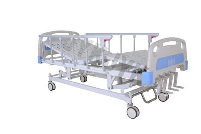 China Geriatric Hi Low Adjustable Hospital Bed Manual Five Function With Reading Light Integrated Overbed Table Nursing Care for sale