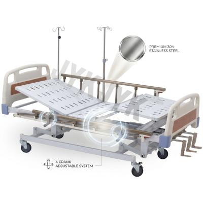 China Stainless Steel Four Crank Adjustable Hospital Bed With Orthopedic Traction Frame For Bone Fracture Patient for sale