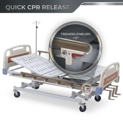 China Foldable ABS Head Board Electric Adjustable Hospital Bed Four Section With Central Locking System Quick CPR Release Handle for sale