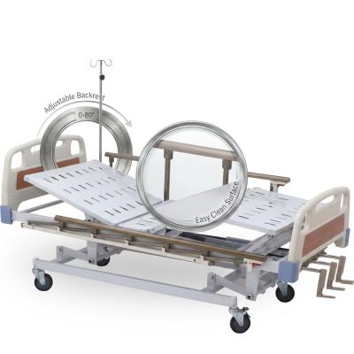 China Stainless Steel Single Crank Manual Adjustable Hospital Bed With Food Board Easy Clean Surface For General Ward for sale