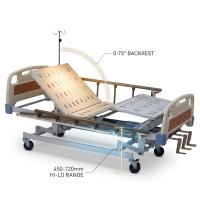 China Geriatric Hi Low Adjustable Hospital Bed Manual Five Function With Reading Light Integrated Overbed Table Nursing Care for sale