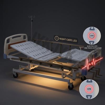 China Four Motor Electric Adjustable Hospital Bed With Electric CPR Function Built In Night Light Under Bed LED For Night Care for sale