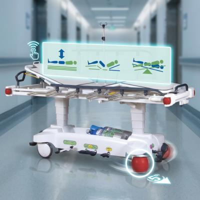China Aluminum Alloy Electric Hi-Low Patient Transfer Stretcher Trolley with 5th Direction Castor 200kg for sale