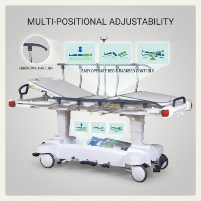 China Manual Crank 3-Function Patient Shifting Trolley Stretcher ABS Side Rails Hi-Low Adjustable 150kg for sale