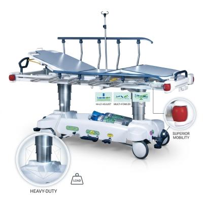 China Heavy Duty 300kg Bariatric Patient Transport Stretcher Trolley Carbon Steel Frame Dual Side Rails for sale