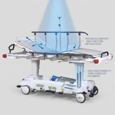 China Galvanized Steel Dual Hydraulic Patient Stretcher Trolley with Drainage Hook System Trendelenburg 220kg for sale