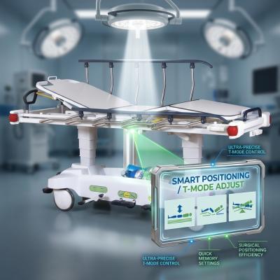 China Electro-Hydraulic Operating Room Patient Trolley Stretcher Memory Foam Mattress Remote Control 250kg for sale