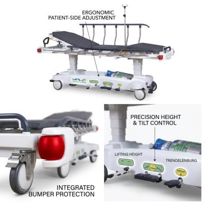 China Foldable Emergency Ambulance Patient Transport Stretcher Trolley Telescopic Handle Loading Wheel 180kg for sale