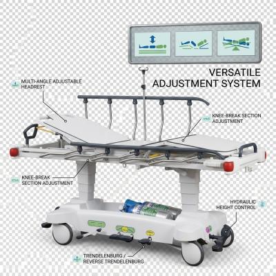 China Two-Section PP Plastic Transfer Stretcher Cart Aluminum Alloy Guideway Auto-Lock System 10 Castors for sale