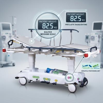 China Hydraulic Rise Fall Patient Shifting Trolley Stretcher Integrated Digital Weighing Scale 250kg Capacity for sale