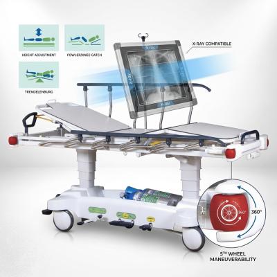China Carbon Steel Hydraulic Patient Recovery Trolley Stretcher X-Ray Cassette Holder 5th Wheel Steering 220kg for sale