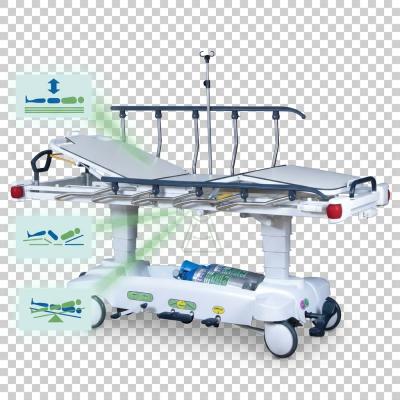 China Stainless Steel Multi-Position Emergency Stretcher Trolley Adjustable Backrest Shock Absorbing Castors 200kg for sale