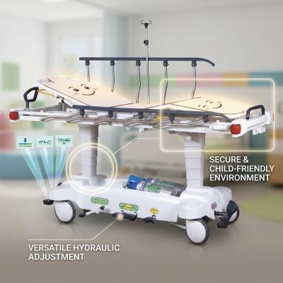 China Stainless Steel Pediatric Patient Transfer Stretcher Trolley Adjustable Side Rails Colorful Design 120kg Child-Safe for sale