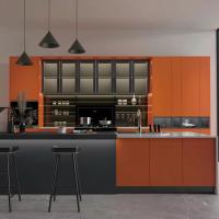 China Italian Kitchen Cabinets Stainless Steel Cupboards with 20mm Quartz Countertops and 30-40 Day Delivery for sale