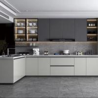 China High Gloss Lacquer Kitchen Wall Cabinet with 20mm Quartz Countertop and 30-40 Day Delivery for sale