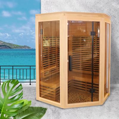 China Luxury Traditional 5-6 Person Himalayan Salt Dry Sauna | 4500W Harvia Heater | 1700×1050×930×2000mm for sale