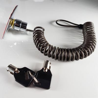 China Universal Adhesive Security Plate Coiled Cable Lock 5m for Tablet Laptop Anti Theft for sale