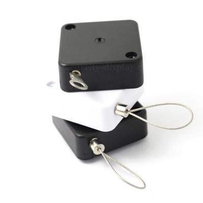 China Square Anti Theft Pull Box 43x43x17mm ABS Plastic Retractable Security Tether 90cm Cable for sale