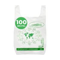 China Blocked Biodegradable T Shirt Bags Packaging Compostable Grocery Bags With Handles for sale