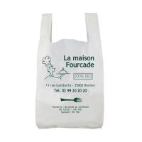 China Blocked Biodegradable T Shirt Bags Packaging Compostable Grocery Bags With Handles for sale