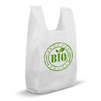 China Blocked Biodegradable T Shirt Bags Packaging Compostable Grocery Bags With Handles for sale