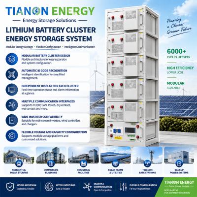 China Lithium Battery Cluster 12kWh 48V 200Ah Energy Storage System Modular 6000 Cycles CAN RS485 Home Commercial ESS for sale