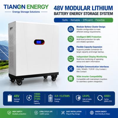 China 48V 4.8kWh 100Ah LiFePO4 Battery Energy Storage System Modular Cluster CAN RS485 TCP/IP Home Commercial ESS for sale