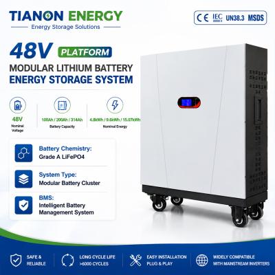 China 48V 9.6kWh 200Ah LiFePO4 Battery Energy Storage System Modular Cluster CAN RS485 TCP/IP Home Commercial ESS for sale