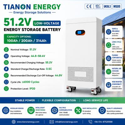 China 51.2V 200Ah 10.24kWh LiFePO4 Lithium Battery Energy Storage System Low Voltage ≥6000 Cycles BMS CAN RS485 Home Solar ESS for sale