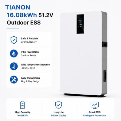 China Ultra-Slim 157mm IP65 LiFePO4 Battery Solar Energy Storage System for Home TIANON for sale