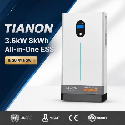 China 3.6kW 8kWh All-in-One Solar Energy Storage System LiFePO4 Battery Hybrid Inverter for Home Backup Tianon for sale