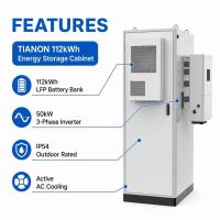 China 112kWh Industrial Commercial Energy Storage Cabinet LiFePO4 Battery System for Factory Solar Power Tianon for sale