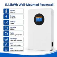 China 25.6V 200Ah 5.12kWh Wall-Mounted LiFePO4 Battery Powerwall for Home Solar Energy Storage Tianon T001 for sale