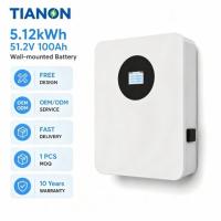 China 51.2V 100Ah 5.12kWh Wall Mounted LiFePO4 Powerwall Residential Off Grid Solar Household Home Energy Storage Battery - Tianon for sale