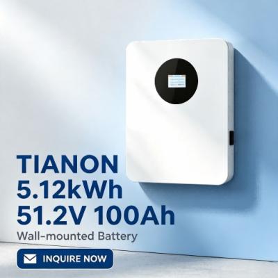 China 51.2V 100Ah 5.12kWh Wall Mounted LiFePO4 Powerwall Residential Off Grid Solar Household Home Energy Storage Battery - Tianon for sale