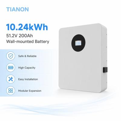 China 51.2V 200Ah 10.24kWh Wall Mounted LiFePO4 Powerwall Whole House Off Grid Solar Residential Household Energy Storage Battery - Tianon for sale
