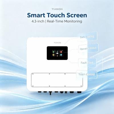 China 6kW Single Phase Hybrid Solar Inverter IP65 50-450V MPPT 230Vac with 4.3 Inch Touch Screen TIANON for sale