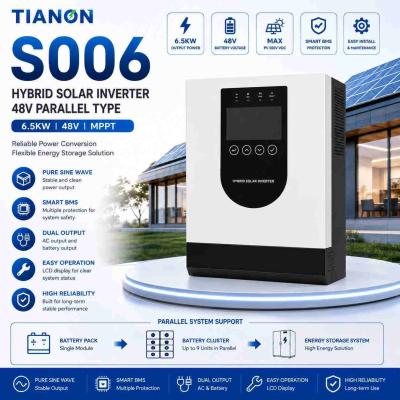 China 6.5KW 48V Parallel Hybrid Solar Inverter 9000W MPPT 9 Units with 120A Charging Current for sale