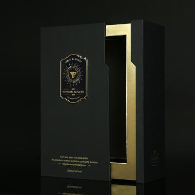 China Custom Luxury Wine Packaging Pull-out Box Matte Black Pull Out Drawer Metal Label Premium Packaging for sale