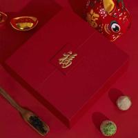 China Red Double Door Gift Box With Velvet Tray For New Year Rigid Paper Clamshell Packaging for sale