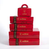China Handmade Red Small Gift Packaging Box With Foldable Base Lid And Handle for sale