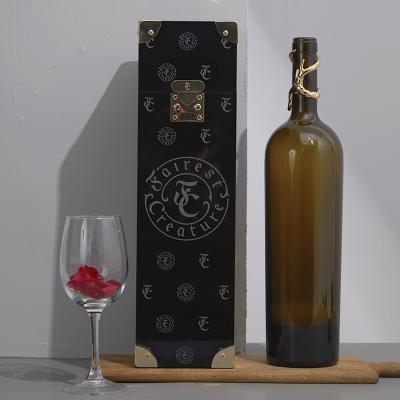 China Black Acrylic Lid Hinge Base Cleamshell Tall Wine Packaging Box With Metal GoldenBottles Gift Box Set for sale