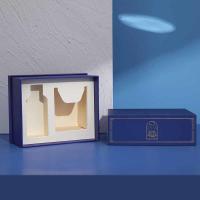China Recyclable Luxury Blue Paper Shoulder Rigid Wine Packing Gift Box EVA Insert Hot Stamping for sale