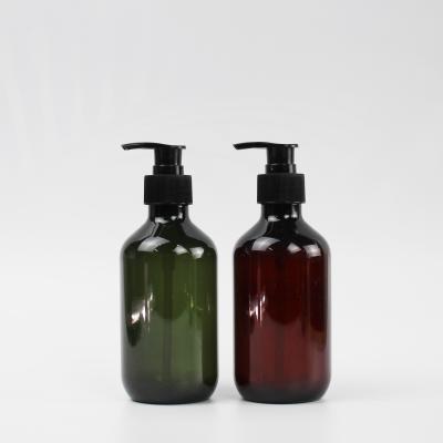 China Manufacturer Wholesale Brown Gray 300ml Transparent Empty PET Plastic Shampoo Bottle With Pump Cap for sale