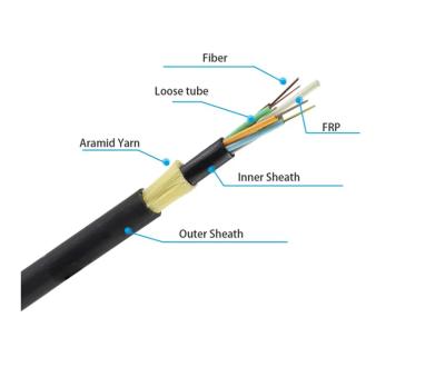 China ADSS Fiber Optic Cable 24 48 96 144 Core Aerial Span 100m 150m PE Jacket G652D for sale