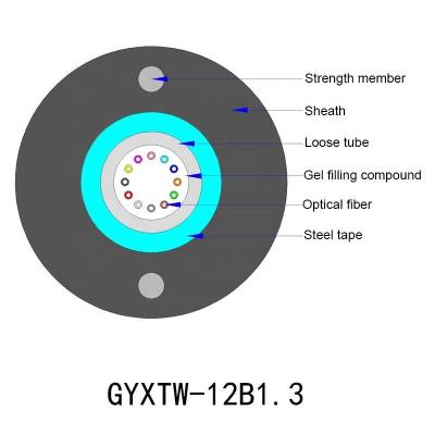 China GYXTW Armored Fiber Optic Cable 2-24 Core Single Mode OS2 Multimode OM3 Outdoor PE Jacket for sale