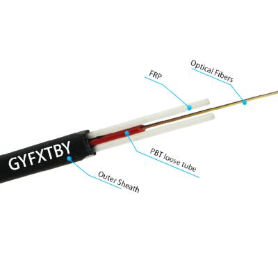 China GYFXTBY Mini Span Fiber Optic Cable 4-24 Cores Single Mode G652D Outdoor Armored Flat Drop for sale
