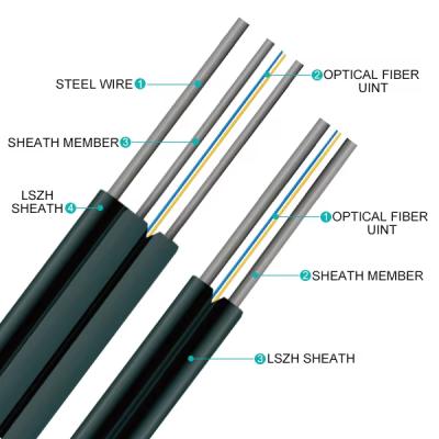 China Fiber Optic Outdoor Drop Cable 2 Cores G657A1 Single Mode 9/125 LSZH 1000m for sale
