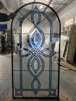China Classic Design Clear Beveled Door Glass Insert For Wood Doors With Grey And Brass Caming for sale