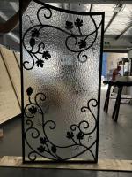 China custom Wrought Iron Glass With 12mm*12mm Steel Bar For Wood Door for sale